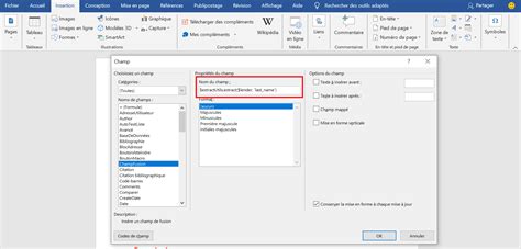ajouter un champ de fusion dans un document word particeep help