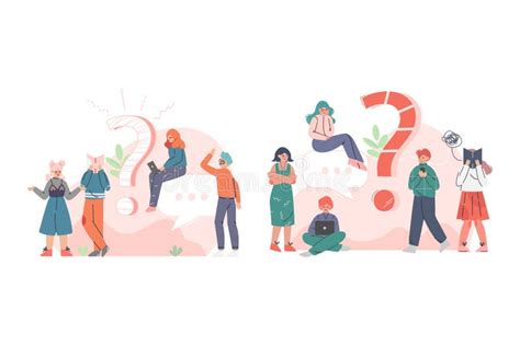 Thoughtful People Characters With Question Mark Thinking Over The Matter Vector Set Stock Vector