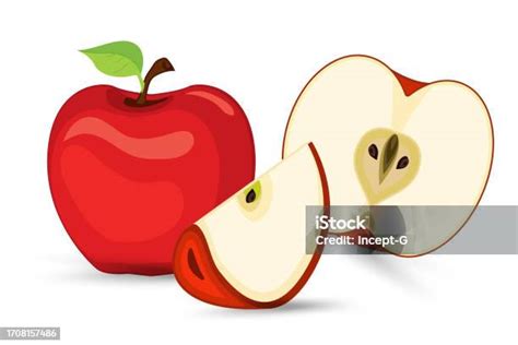반쯤 잘라낸 빨간 사과 하나와 고립된 흰색 배경에 빨간 과일 사과 한 부분 건강한 과일 개념 사과 과일 삽화 세트 0명에 대한