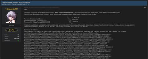 Alleged Database From Omni Hotels And Resorts Is For Sale Daily Dark Web