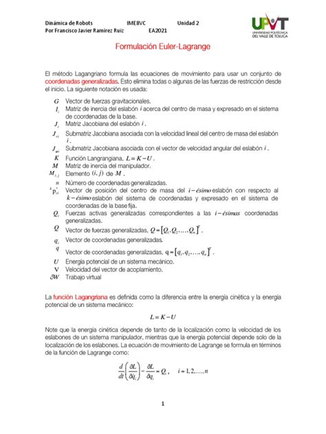 Formulación Euler Lagrange 2gdl 08032021 Pdf Funciones Y Mapeos Calculo Diferencial