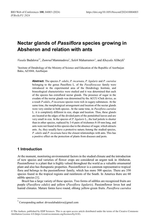 Pdf Nectar Glands Of Passiflora Species Growing In Absheron And