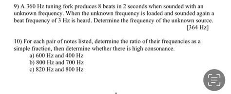 Solved A Hz Tuning Fork Produces Beats In Seconds Chegg Com