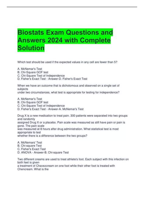 Biostats Exam Questions And Answers 2024 With Complete Solution Biostats Stuvia Us