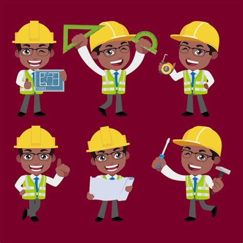 Premium Vector Building Engineer With Different Poses Premium Vector Building Engineer With Different Poses