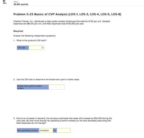 solved 10 00 points problem 5 23 basics of cvp analysis