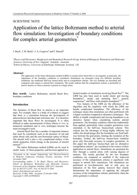 Pdf Application Of The Lattice Boltzmann Method To Arterial Flow Simulation Investigation Of