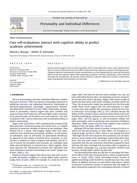 Pdf Core Self Evaluations Interact With Cognitive Ability To Predict Academic Achievement