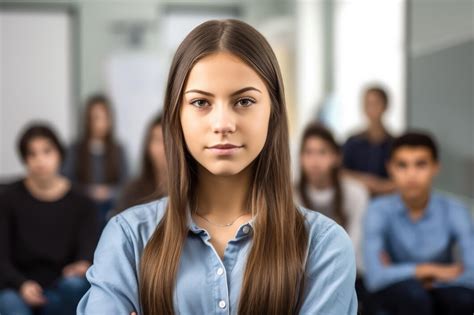 Premium Ai Image Portrait Of A Confident Student With Her Class In