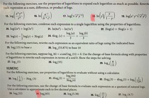 Solved For The Following Exercises Use The Properties Of Chegg Com