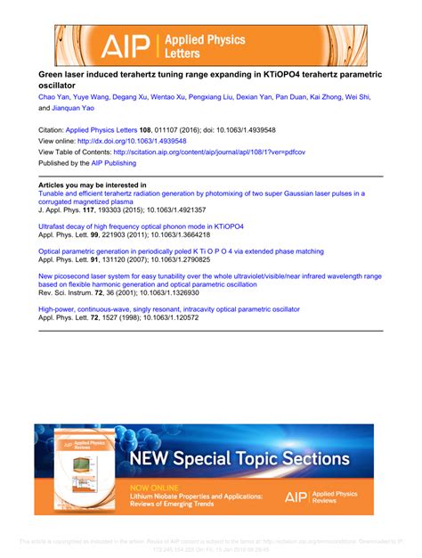 Pdf Green Laser Induced Terahertz Tuning Range Expanding In Ktiopo4 Terahertz Parametric