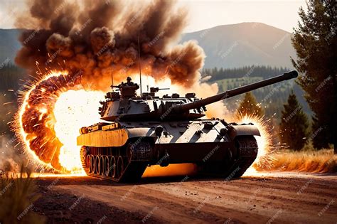Military Tank In Combat Exploding Under Attack Explosive Blast From Weapon Attack Premium Ai