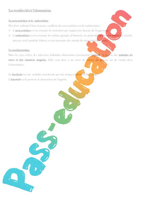 Alimentation Leçon Ce Cm Cm Sciences Cycle Pass Education