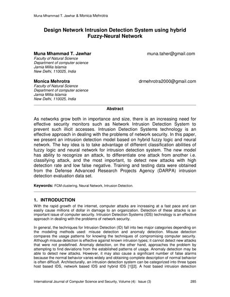 Pdf Design Network Intrusion Detection System Using Hybrid Fuzzy Neural Network