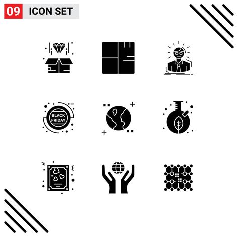 Pack Of 9 Creative Solid Glyphs Of Sale Friday Plant Sale Discount Person Editable Vector Design