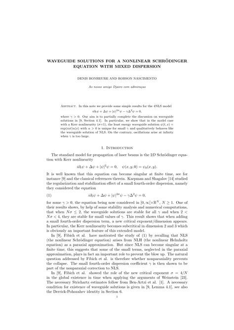Pdf Waveguide Solutions For A Nonlinear Schrödinger Equation With Mixed Dispersion