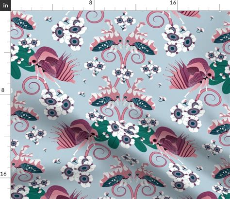 Cute Treehopper In White Flowers On A Fabric Spoonflower