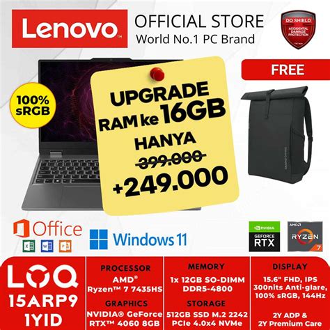 Jual Lenovo Gaming Loq Arp Yid J Id Luna Grey Amd Ryzen Hs Gb Gb Rtx Gb
