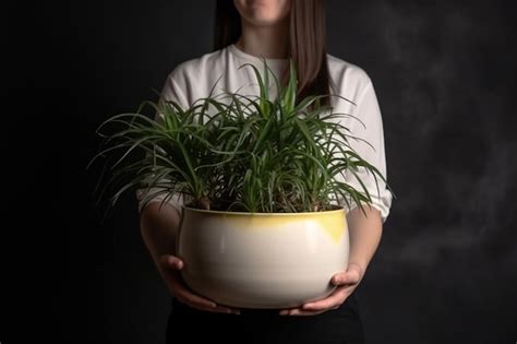Premium Photo Front View Of Woman Holding Indoor Plant Pot