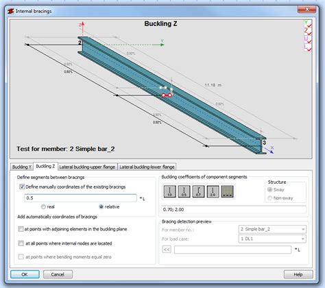 부재 정의에 내부 가새 기능을 사용할 때 robot structural analysis의 강철 설계 모듈에 이상한 좌굴