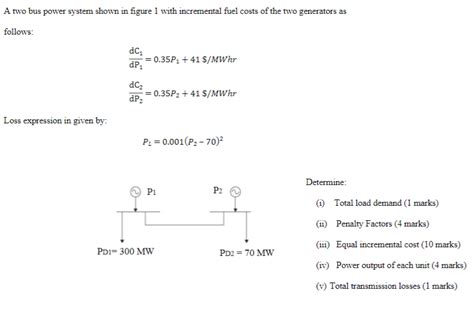 Solved A Two Bus Power System Shown In Figure 1 With