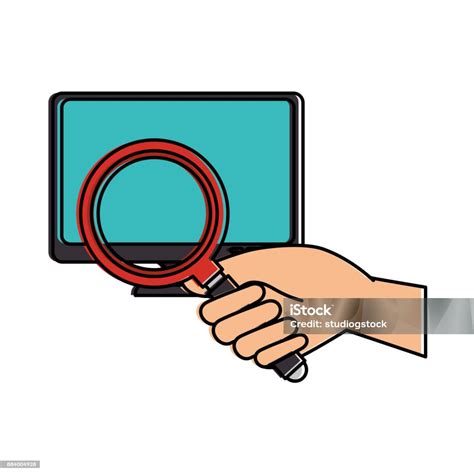 Monitor Computer With Magnifying Glass Stock Illustration Download Image Now Business