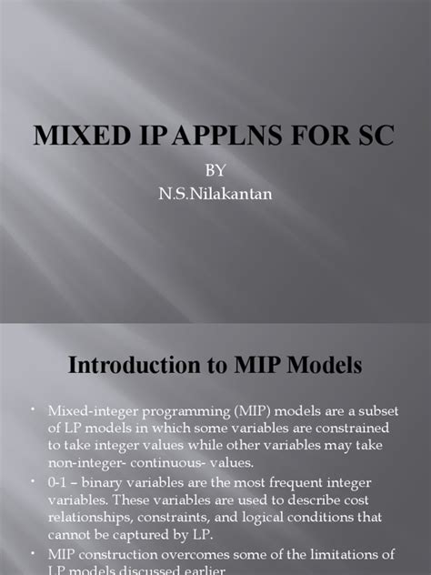 Mixed Ip Applications Pdf Logistics Mathematical Optimization