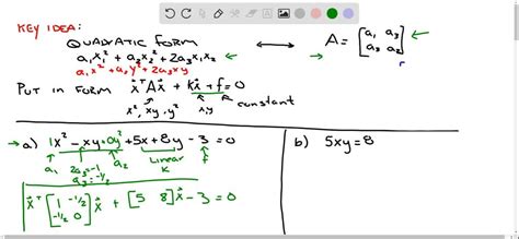 SOLVED express the quadratic equation in the matrix form 𝐱 T A 𝐱 K 𝐱 f where 𝐱 T A 𝐱 is the