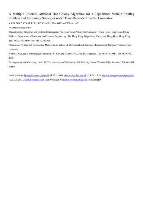 Pdf A Multiple Colonies Artificial Bee Colony Algorithm For A Capacitated Vehicle Routing