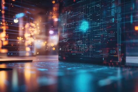 Digital Interface Displaying Abstract Data And Technology In A Modern Workspace Stock