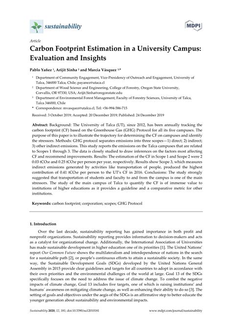 Pdf Carbon Footprint Estimation In A University Campus Evaluation And Insights