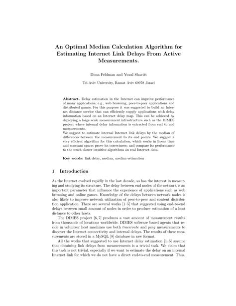 Pdf An Optimal Median Calculation Algorithm For Estimating Internet