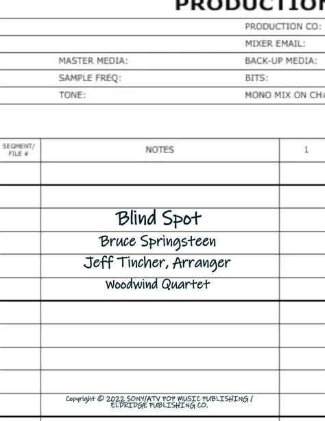 Blind Spot Arr Jeff Tincher By Bruce Springsteen Sheet Music For