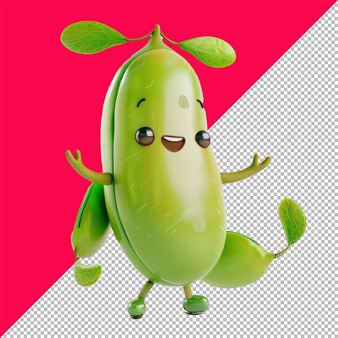 귀여운 파바 콩 캐릭터 3d 고립 렌더링 하 배경 투명 배경 Png Psd 프리미엄 Ai 생성 Psd