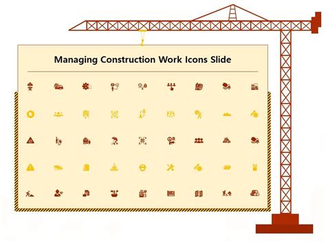 Managing Construction Work Icons Slide Ppt Infographic Template Design Templates PDF