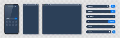 스마트 폰 빈 인터넷 브라우저 창 및 검색 바 템플릿 어두운 모드 검색 상자 주소 바와 텍스트 필드 웹 사이트 인터페이스 요소 ⁇ 터 일러스트레이션 프리미엄 벡터