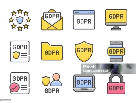 Gdpr 일반 데이터 보호 규정 설정 생략 아이콘 0명에 대한 스톡 벡터 아트 및 기타 이미지 0명 개념 개인정보보호 규정 Istock