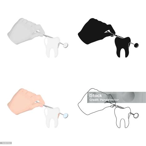 조작 손상 된 치아에 악기와 함께 치과 의사의 손 제스처 구강 만화 스타일 벡터 기호 재고 일러스트 웹에서 단일 아이콘 건강관리와 의술에 대한 스톡 벡터 아트 및 기타