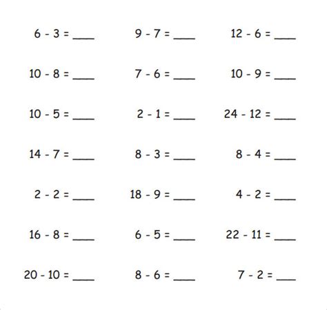 Sample Horizontal Subtraction Facts Worksheets Sample Templates