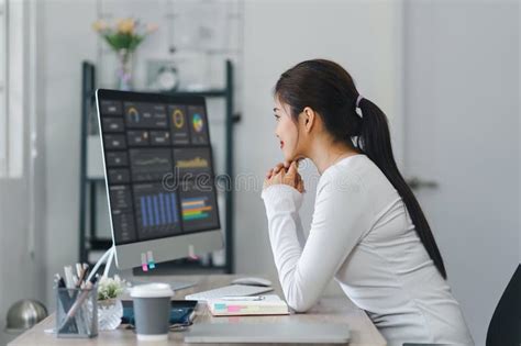 Businesswoman Working With Kpi Dashboard At Modern Office Key Performance Indicator Business