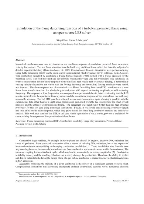 Pdf Simulation Of The Flame Describing Function Of A Turbulent Premixed Flame Using An Open