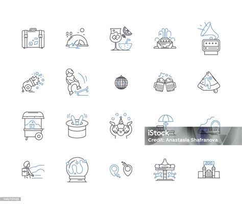 여행 및 활동적인 사람들은 아이콘 모음을 간략하게 설명합니다 여행자 활동가 모험가 탐험가 트레커 등산객 유목민 벡터 및 일러스트레이션 개념 세트 방랑자 여행자 여행가 선형