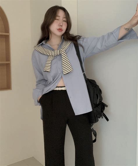 하비언니 11142 베이직 코튼 루즈핏 트임 언발 긴팔 셔츠nb 4color