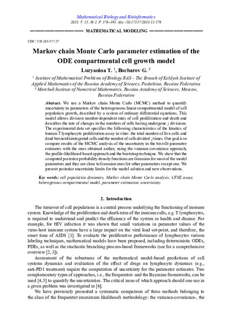 Pdf Markov Chain Monte Carlo Parameter Estimation Of The Ode Compartmental Cell Growth Model