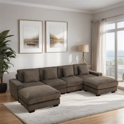 6 Piece 123 Wide Corduroy Reversible Modular Upholstered Sectional