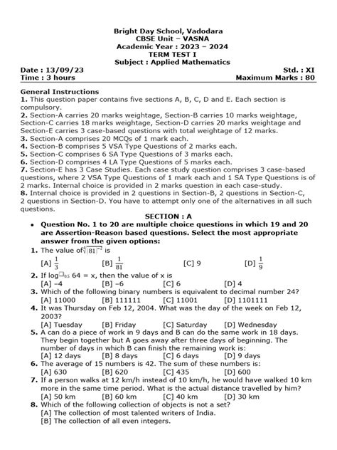 Std 11 App Maths Term 1 2023 24 Pdf Logarithm Numbers