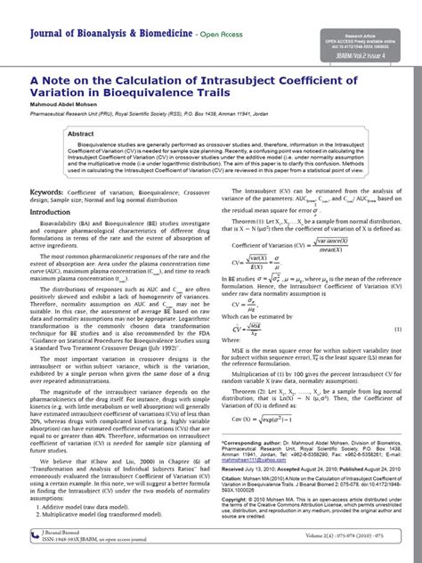 Highly Variable Drugs Hvds Pdf Coefficient Of Variation Normal