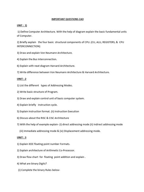 Cao Imp Questions Pdf Central Processing Unit Computer Memory
