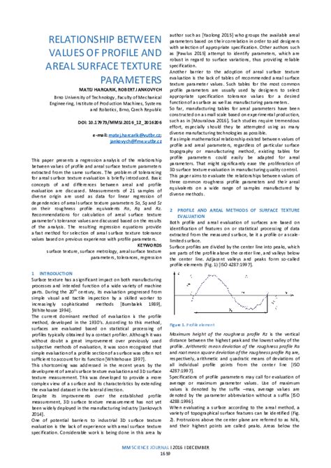 Pdf Relationship Between Values Of Profile And Areal Surface Texture Parameters