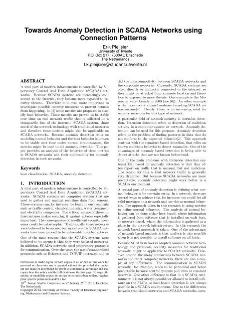towards anomaly detection in scada networks using connection